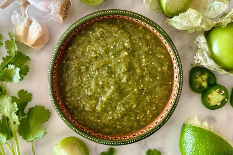 Roasted Tomatillo Salsa Recipe | Healthy Foodie Girl